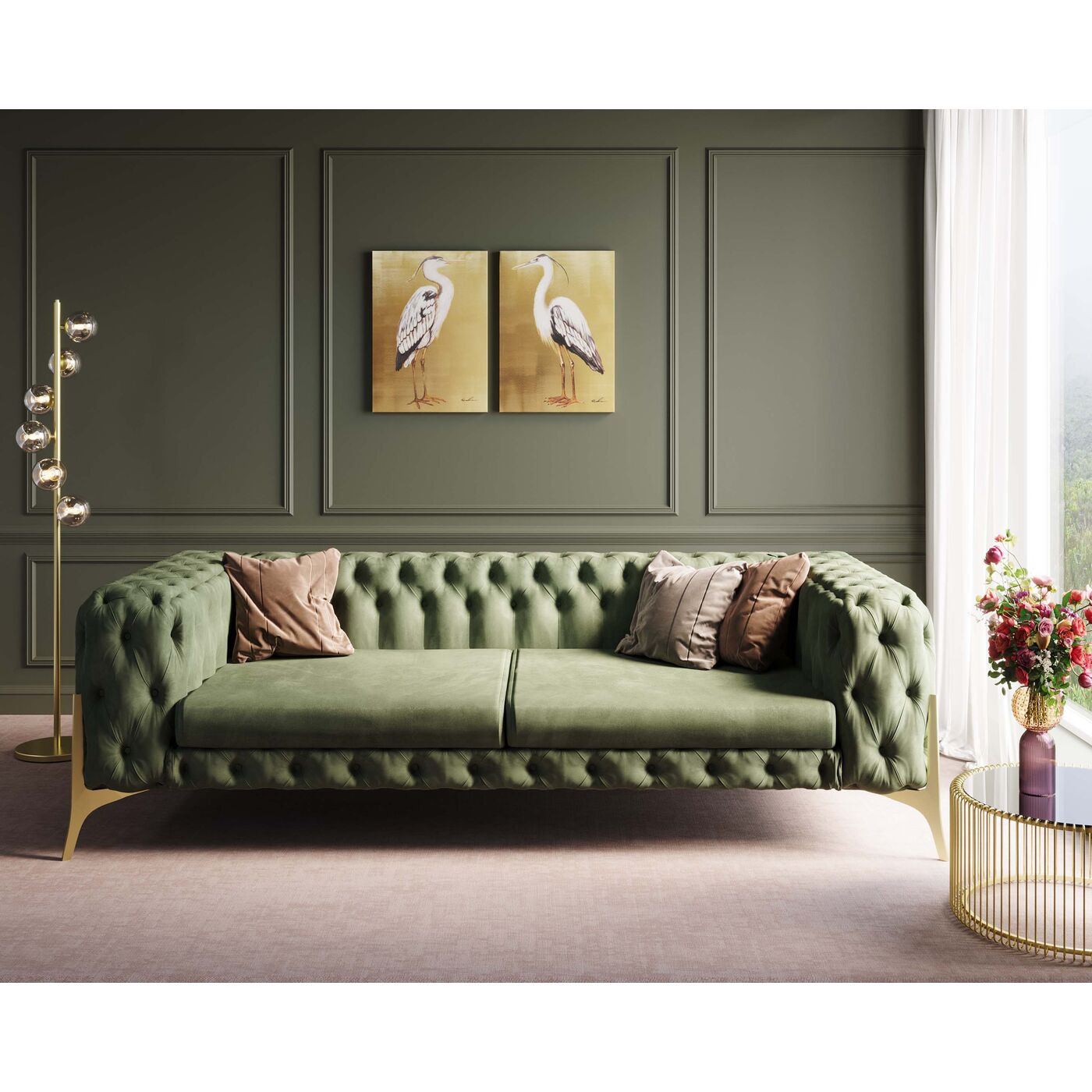 Sofa Bellissima 3-pl Velvet verde 240cm - KARE Chile